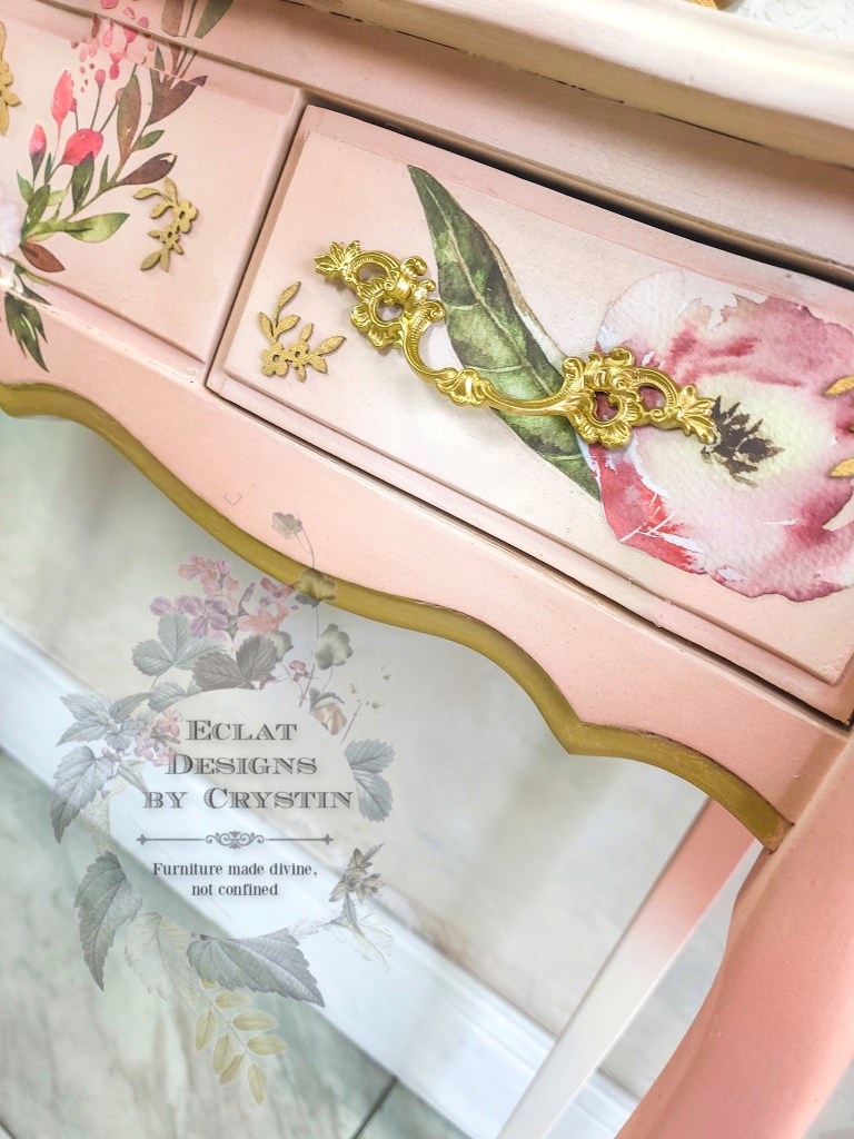 SOLD Blush Coral and Cream Vanity Table - Eclat Designs by Crystin