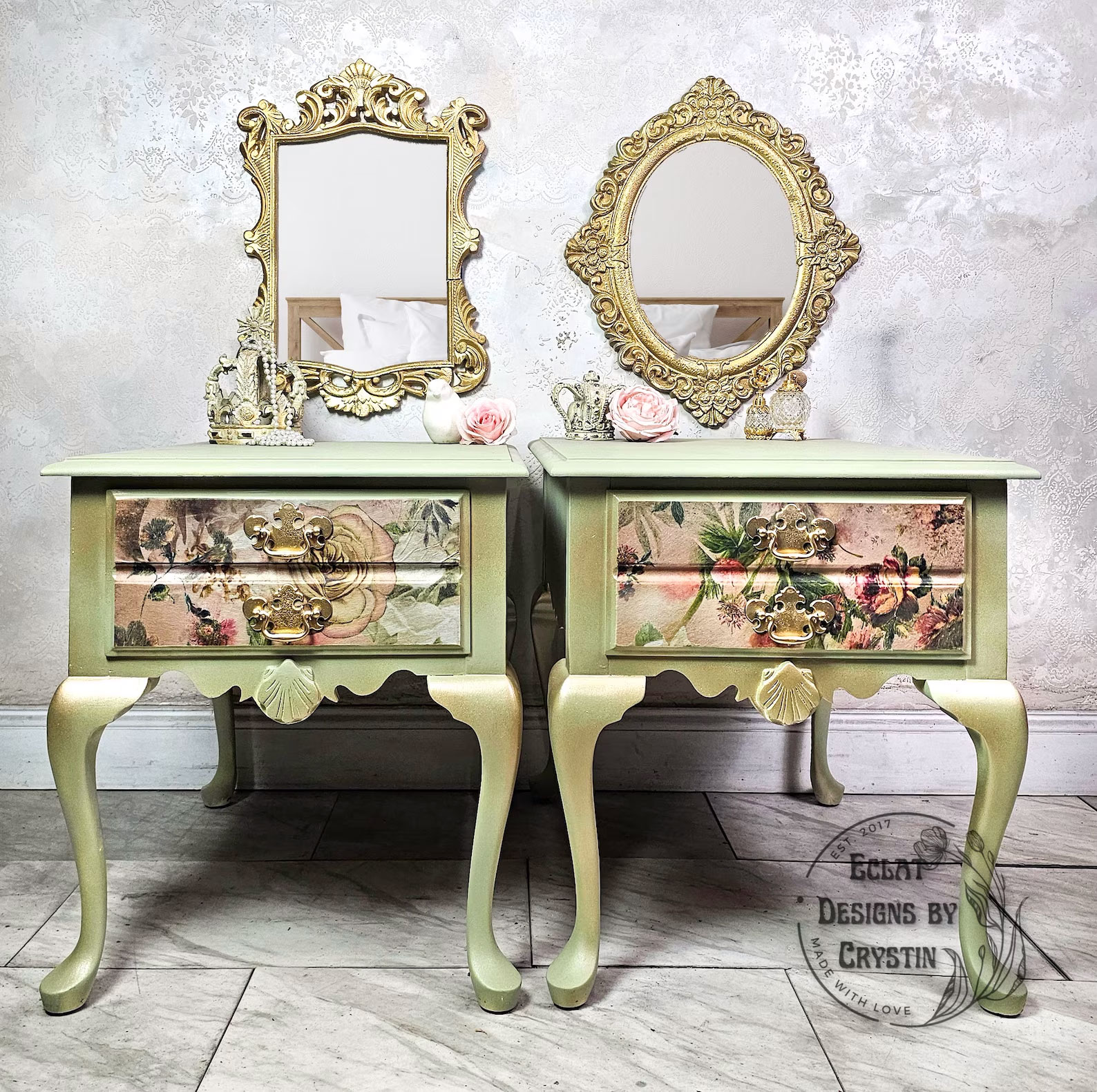 Green Floral End Tables - Eclat Designs by Crystin